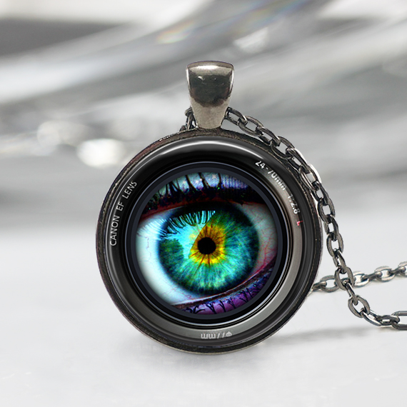 Eye In A Camera Lens Necklace, Photographer Jewelry ,camera Art Pendant ...
